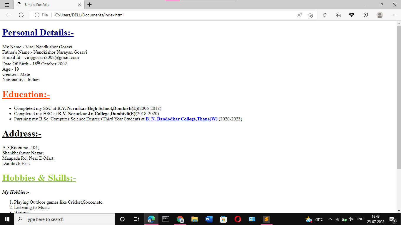 GitHub - Virajgosavi1810/Simple-Portfolio: Created my personal ...