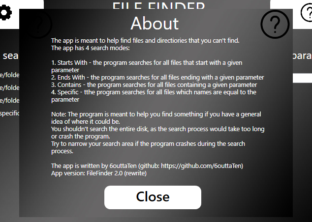 GitHub - 6outtaTen/FileFinder-2.0: A fast and reliable file/folder search tool made in C# (WPF).