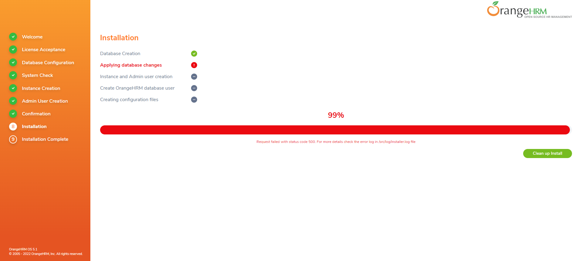 installation start over again · Issue #1453 · orangehrm/orangehrm · GitHub