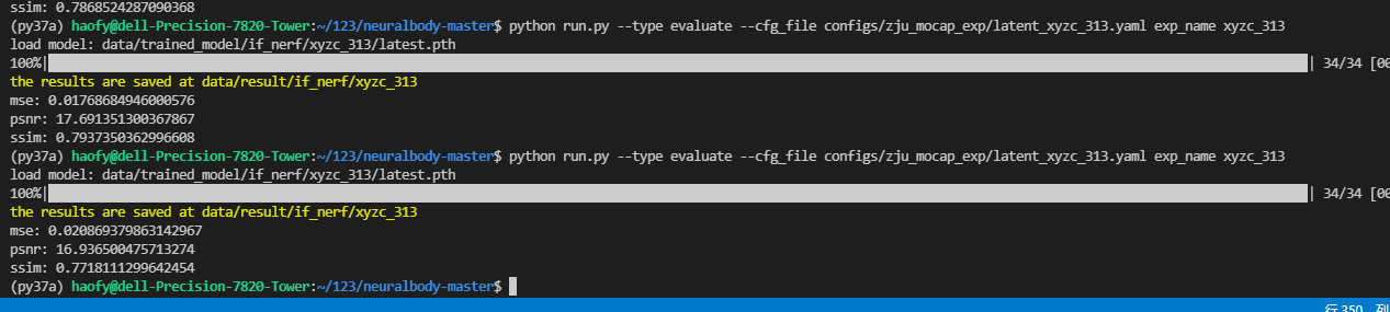 The indicator(PSNR SSIM) does not appear · Issue #75 · zju3dv/neuralbody · GitHub