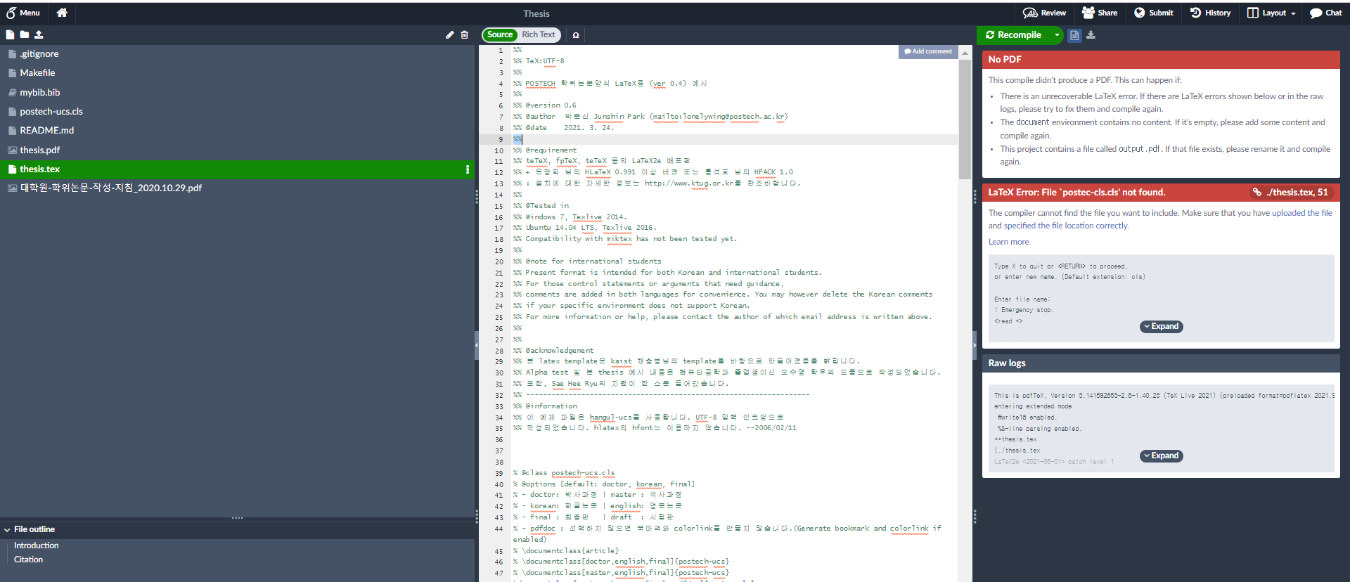 Overleaf에서 컴파일 오류 · Issue #5 · lonelywing/POSTECH_thesis_template_latex · GitHub