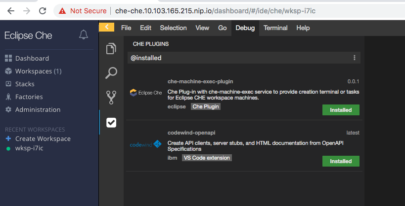 Openapi Get Vs Code Extension Running In Che · Issue 78 · Eclipse Archivedcodewind · Github