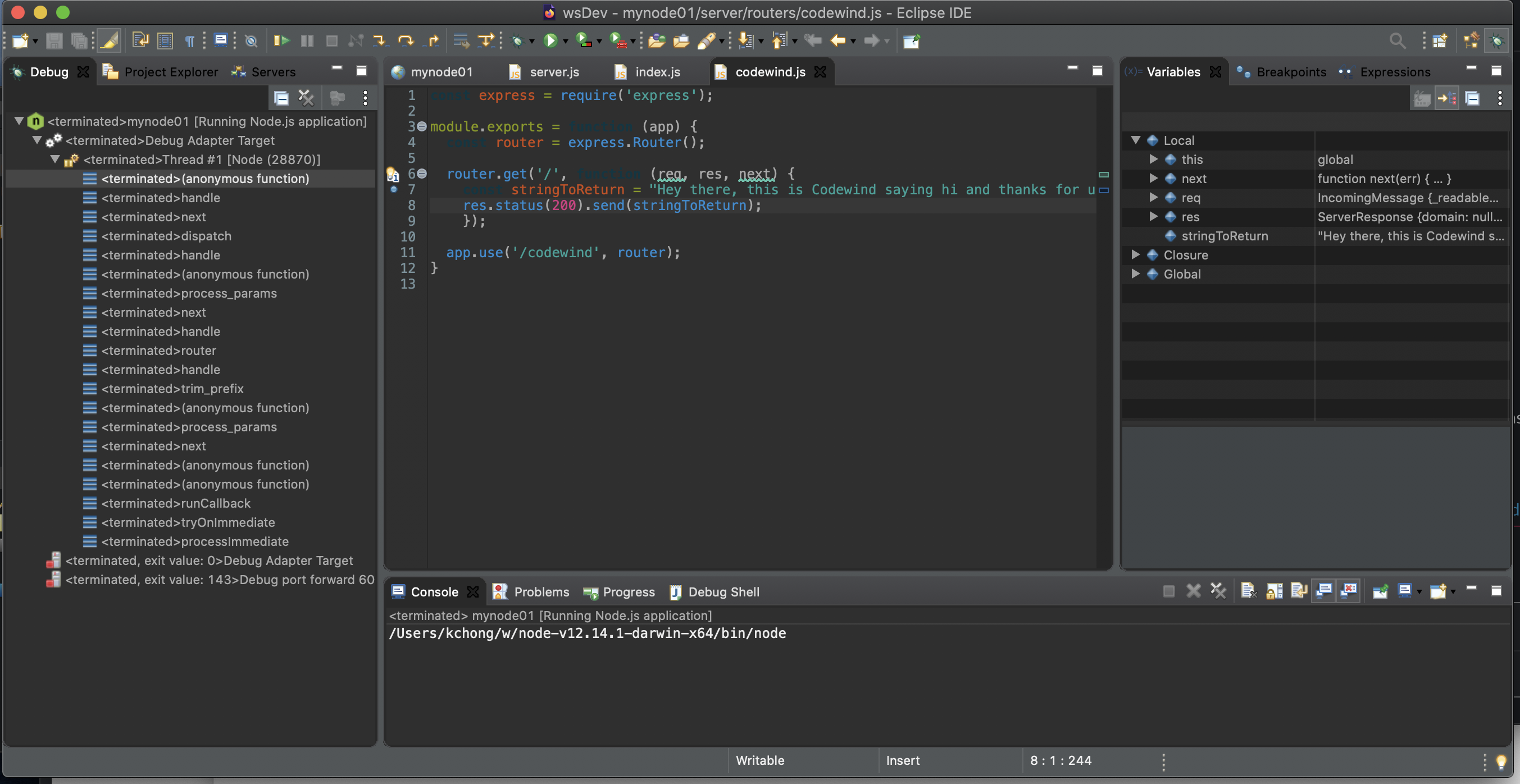 Remote Debug Process Terminates Unexpectedly While Debugging Node App 6746