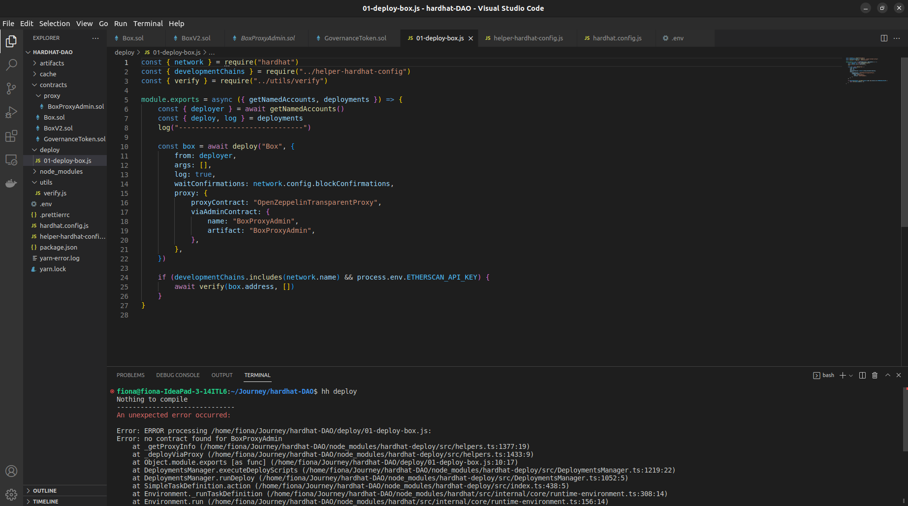 Lesson 17 Error: no contract found for BoxProxyAdmin · Discussion #3936 · smartcontractkit/full ...