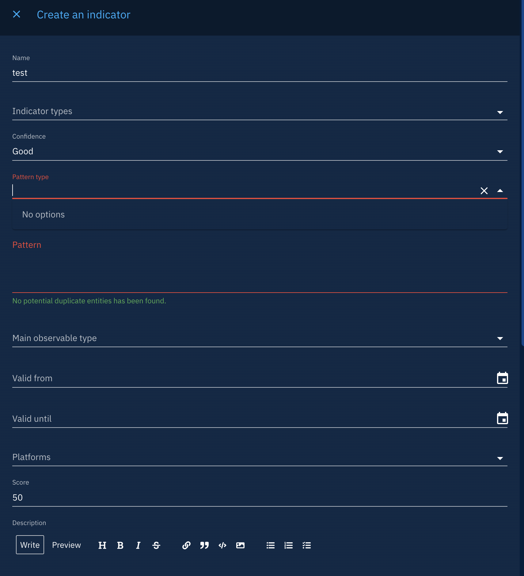 No options to choose for pattern type when create indicators · Issue #3015 · OpenCTI-Platform ...