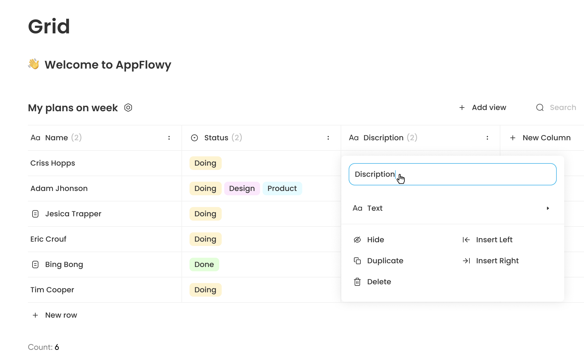 [FR] Row, Column actions for Grid page · Issue #1810 · AppFlowy-IO/AppFlowy · GitHub