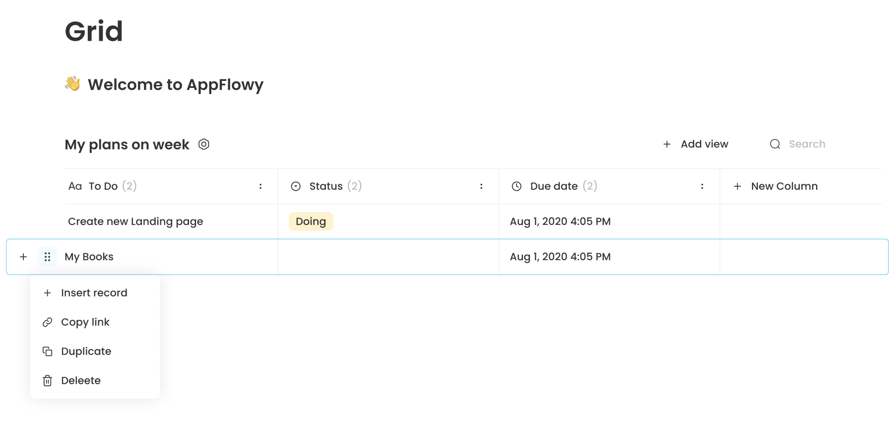 [FR] Row, Column actions for Grid page · Issue #1810 · AppFlowy-IO/AppFlowy · GitHub