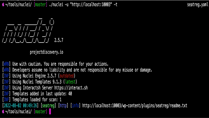 Wp Plugin Finding Seatreg Plugin Version 1230 · Issue 6733 · Projectdiscoverynuclei 