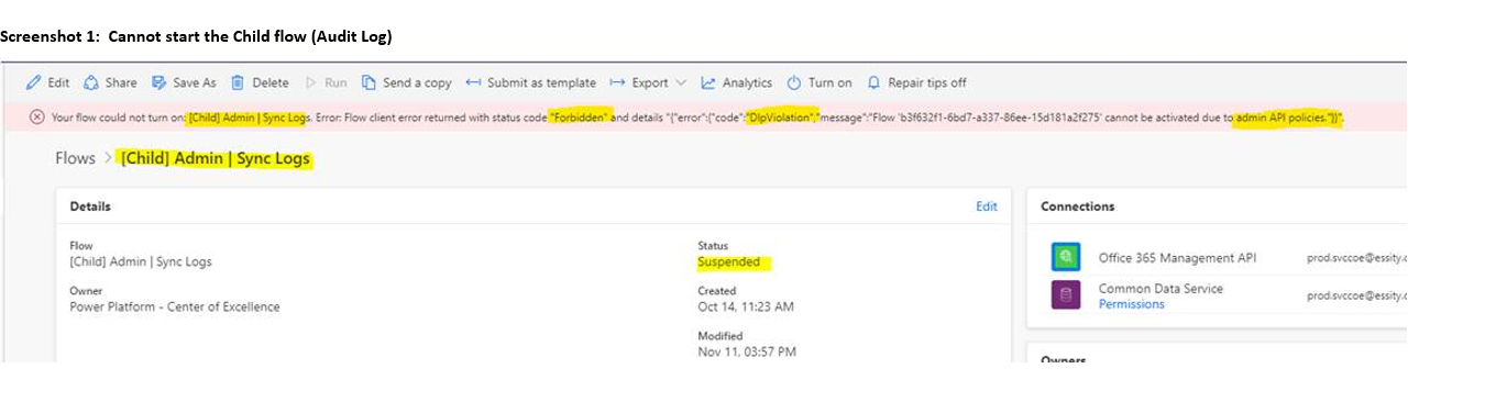 [BUG]: Audit Logs - DLP Violation in Flow "[Child] Admin | Sync Logs" with Custom O365 Audit Log ...