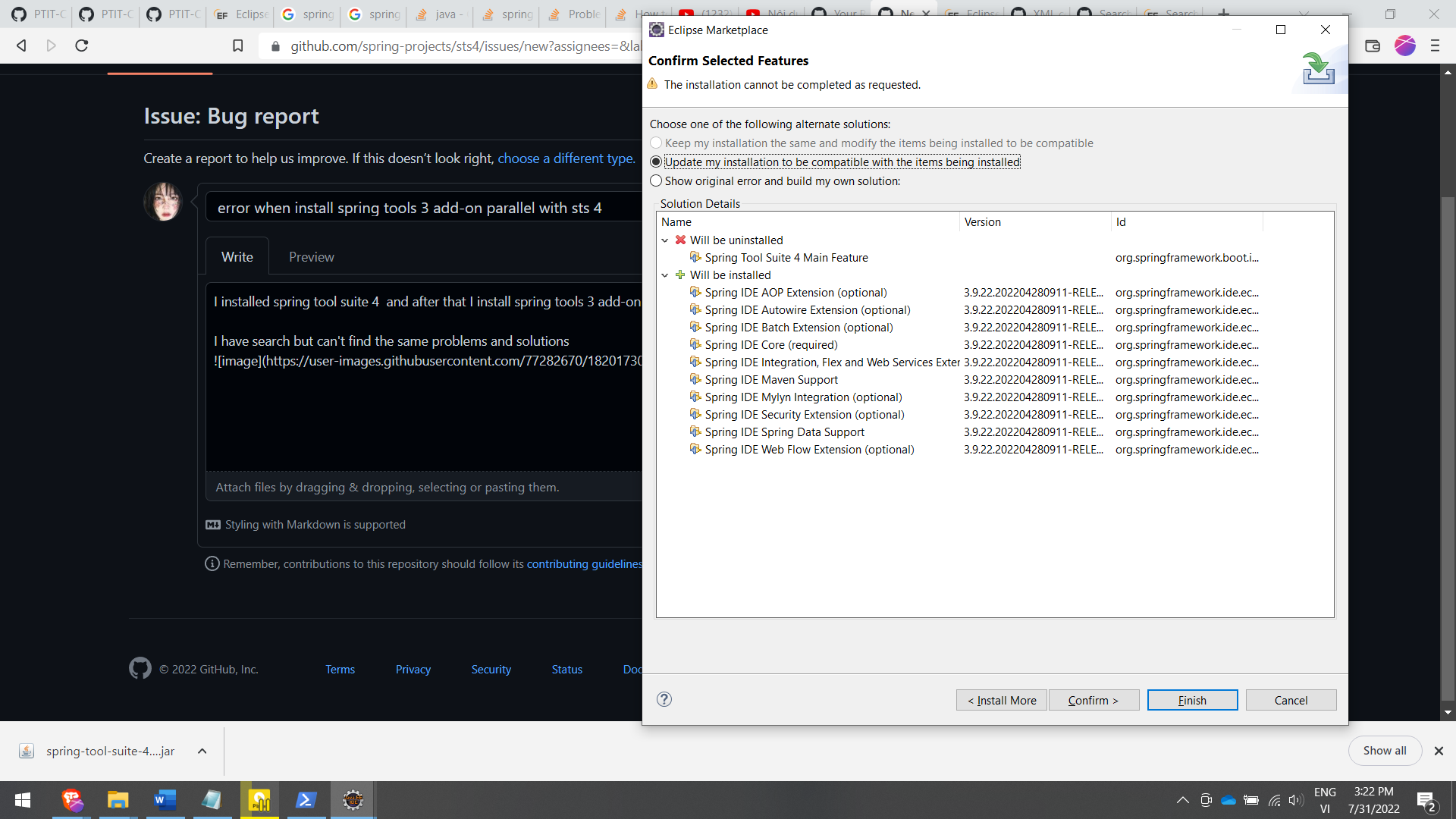 Error When Install Spring Tools 3 Add On Parallel With Sts 4 · Issue 800 · Spring Projects Sts4