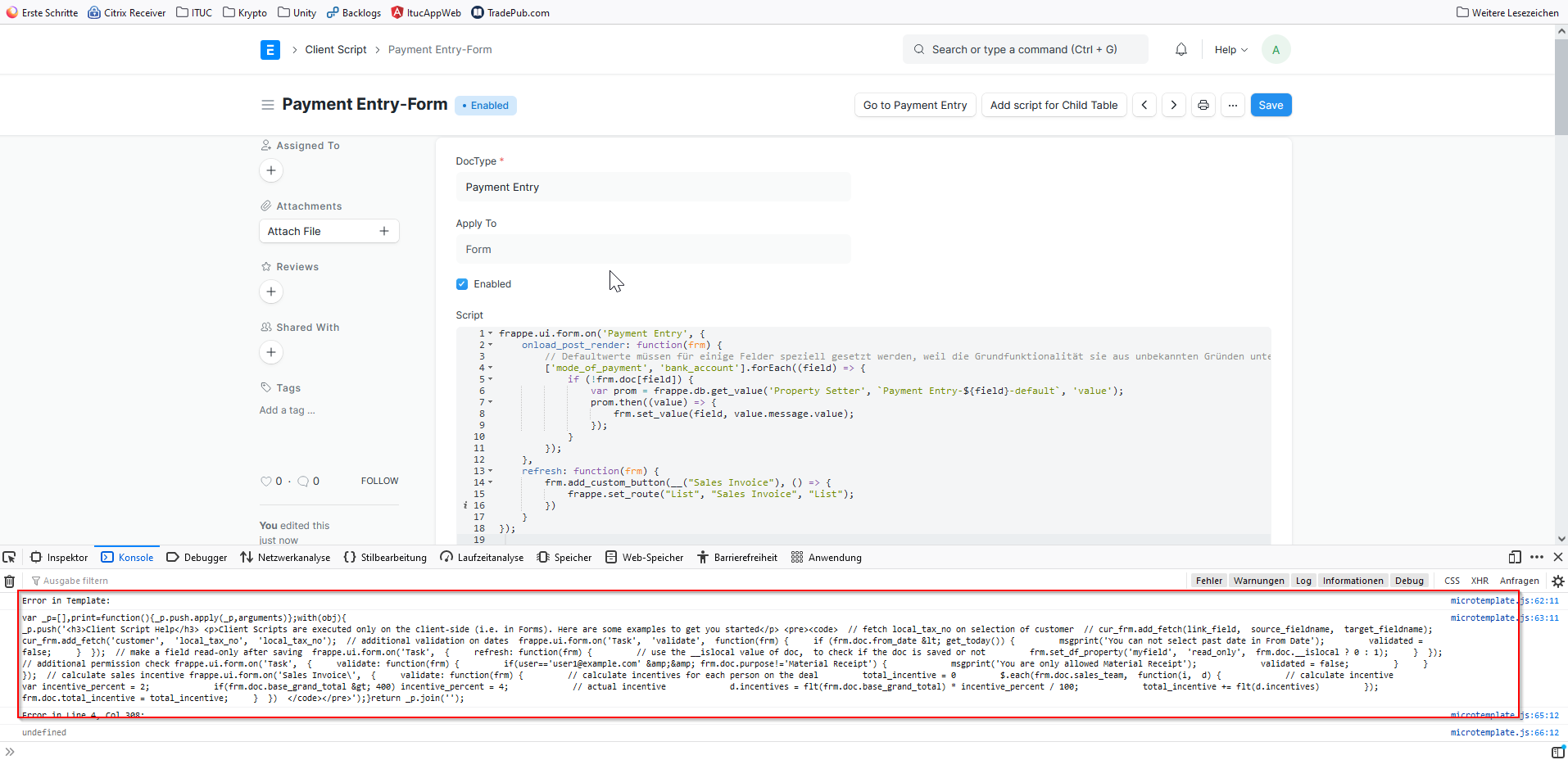 Saving Client Script produces Error in Console · Issue #14579 · frappe/frappe · GitHub