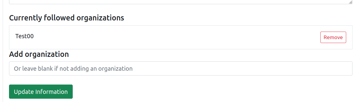 Users can add or remove their organizations from their profile page · Issue #294 · SCCapstone ...