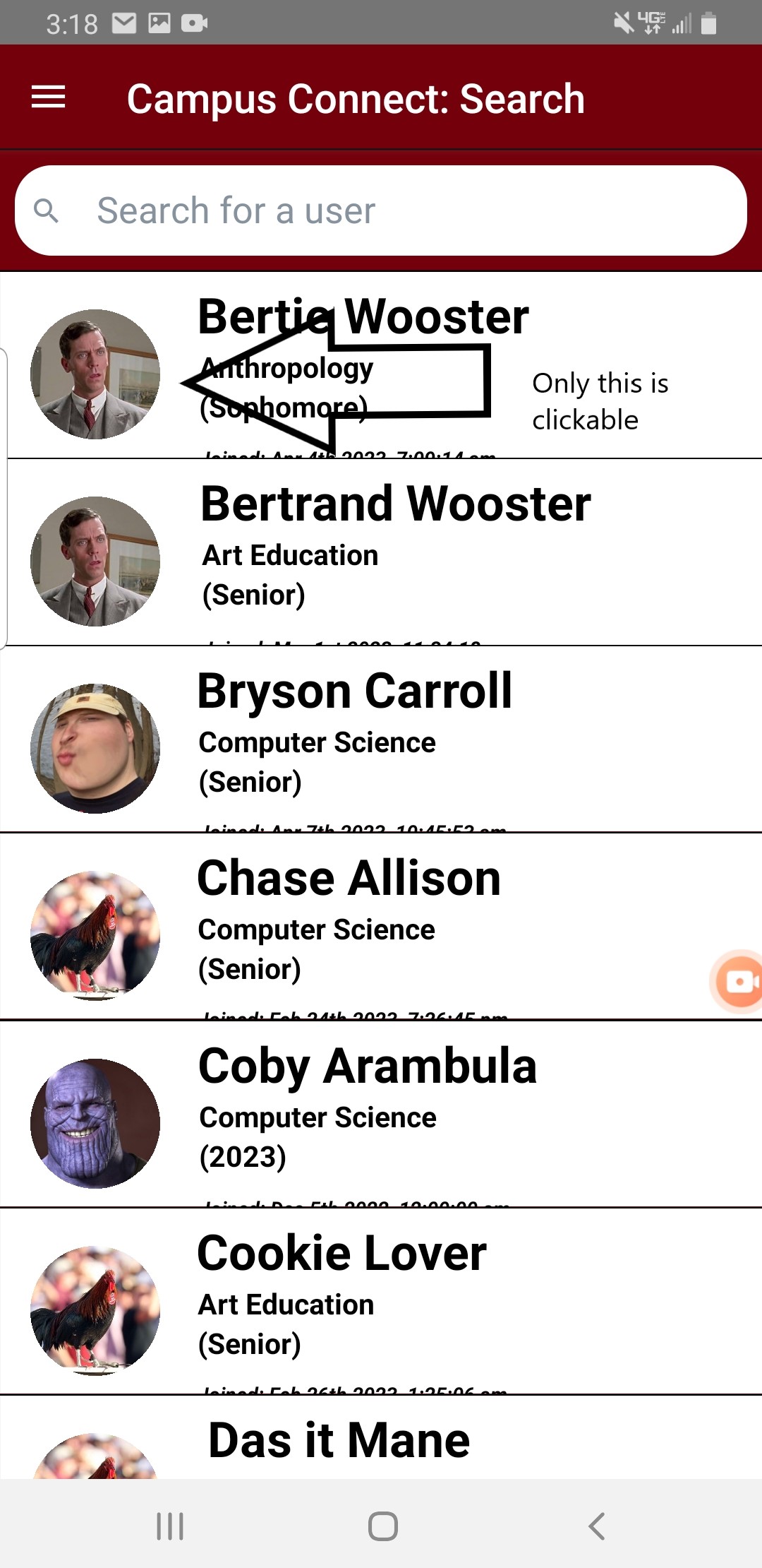 Only Profile Pic is clickable on Search Page · Issue #216 · SCCapstone/CampusConnect · GitHub