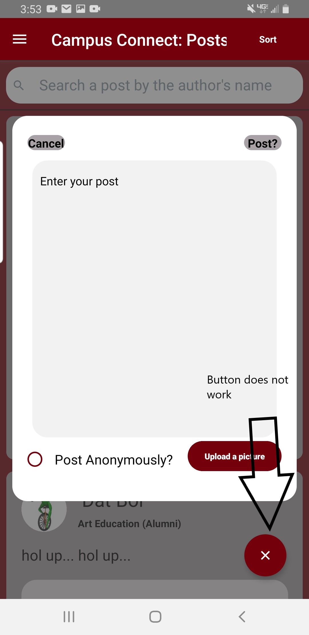"X" button does not close Create Post Modal · Issue #219 · SCCapstone/CampusConnect · GitHub