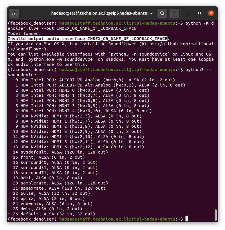 Problem running LIVE speech enhancement on Linux · Issue #95 · facebookresearch/denoiser · GitHub