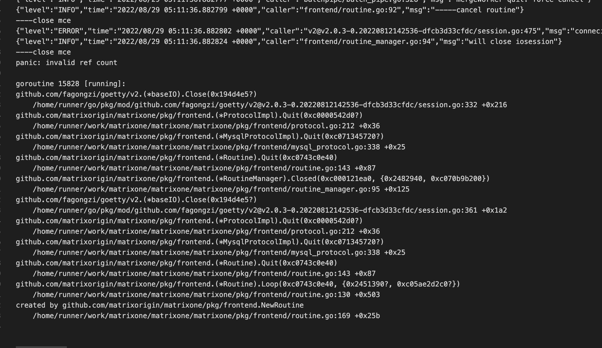 [Bug]: Panic when receive `kill -s SIGINT` · Issue #4752 · matrixorigin/matrixone · GitHub
