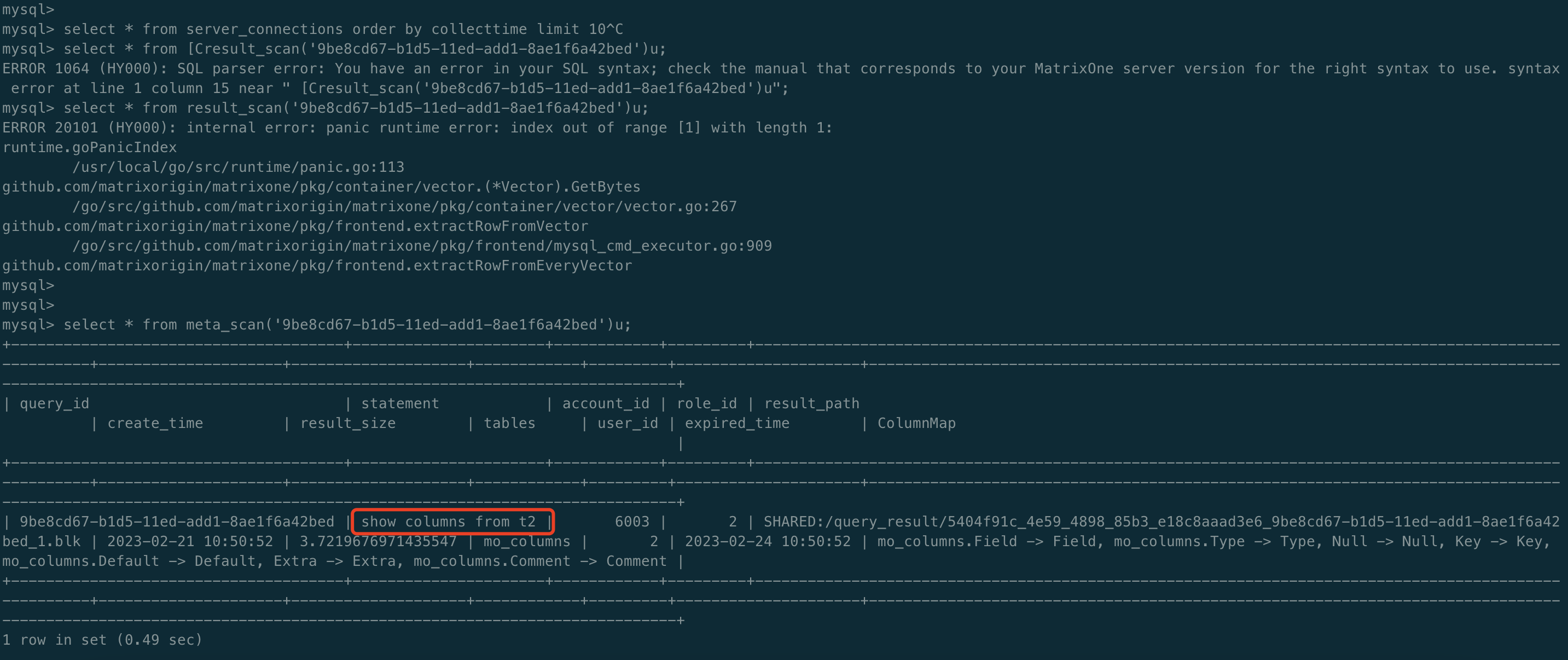 [bug] Panic When Query Scan For `show Columns From T` · Issue 8114