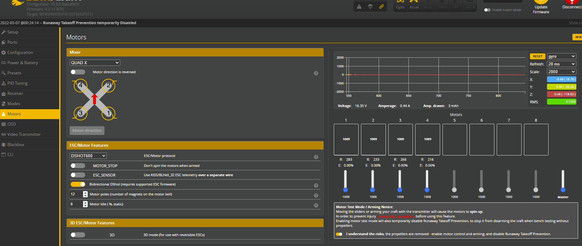 Motor error when enabling Bidirectional Dshot - BabyHawk 2 HD on BF4.3 ...