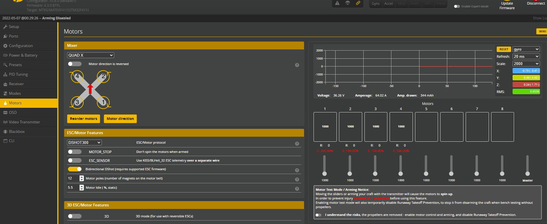 Motor error when enabling Bidirectional Dshot - BabyHawk 2 HD on BF4.3 ...