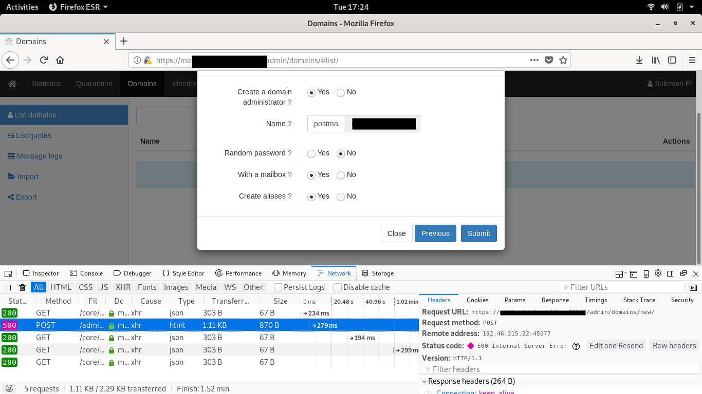 500 Internal server error o create user, add domain,.. · Issue #2304 · modoboa/modoboa · GitHub