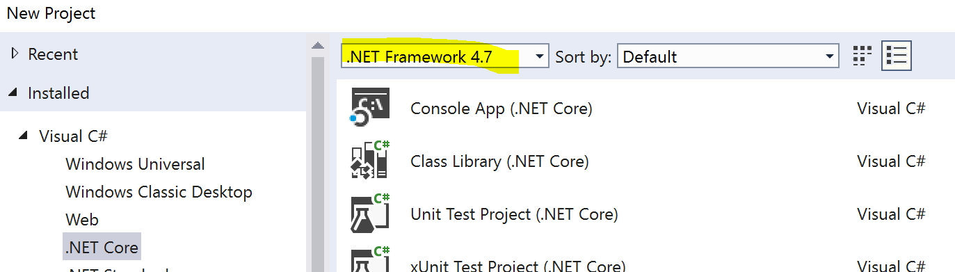 TargetFramework Filter in "Add New Project" is not honored for .NET Core projects · Issue #2723 ...