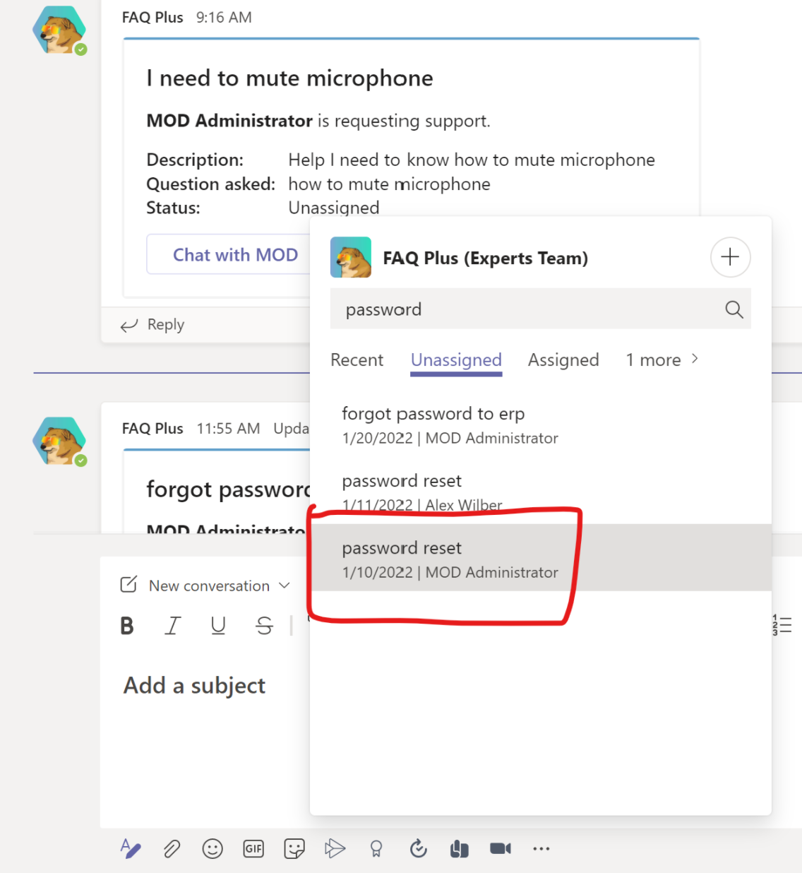 When searching through unassigned cases, clicking on the searched case ...