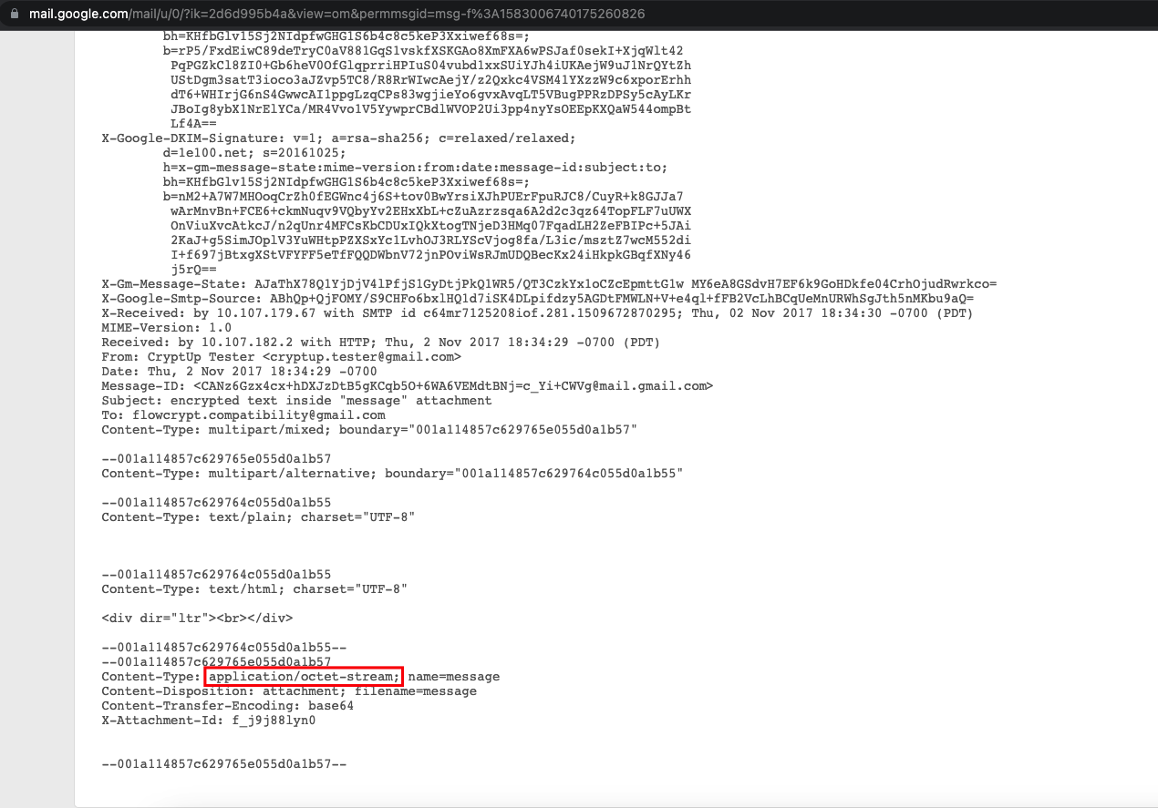 The browser extension tries to decrypt an attachment named 'message ...