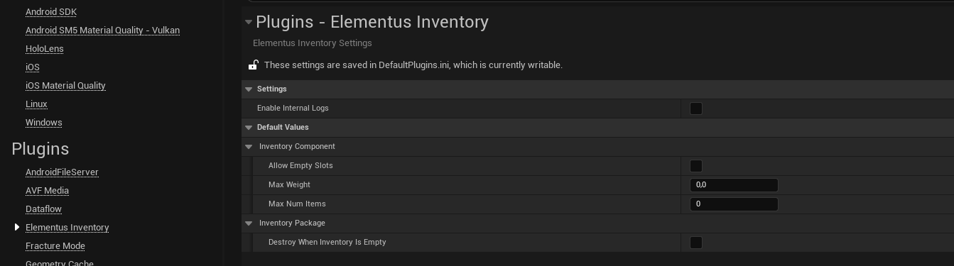 Add project settings to configure default values · Issue #28 · lucoiso/UEElementusInventory · GitHub