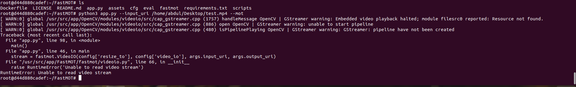 RuntimeError: Unable to read video stream · Issue #107 · GeekAlexis/FastMOT · GitHub