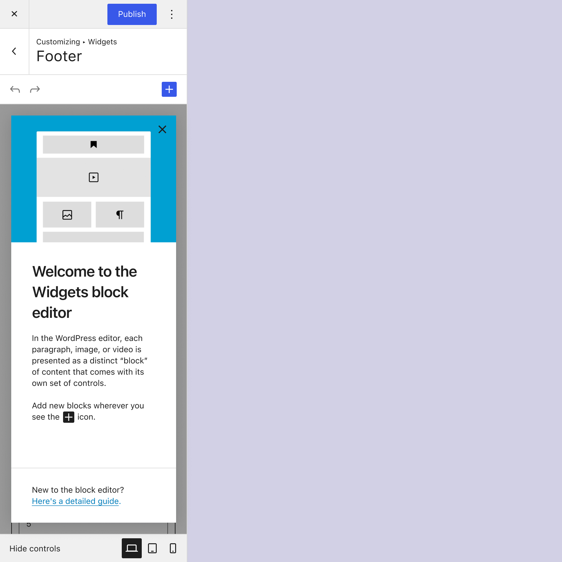 Show Welcome Guide on first visit to Customizer Widgets screen and ...