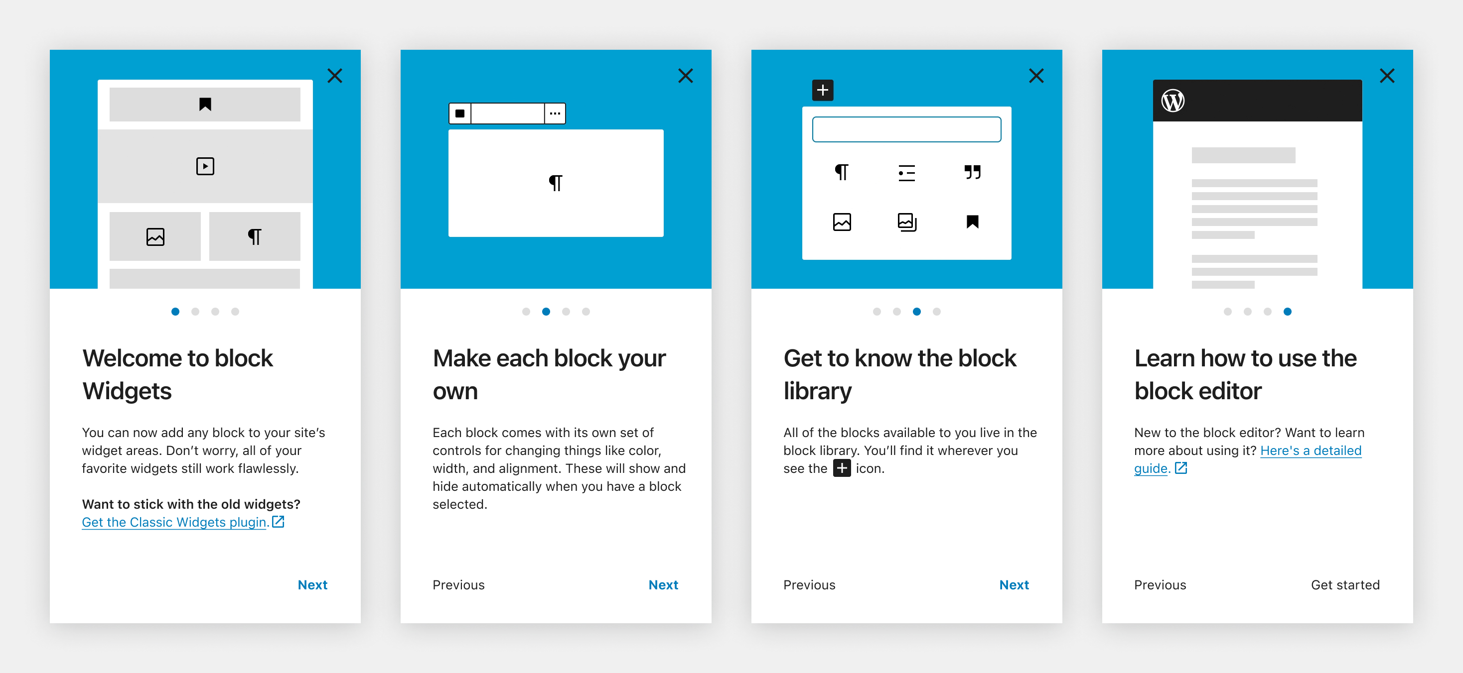 Show Welcome Guide on first visit to Customizer Widgets screen and Appearance Widgets screen ...