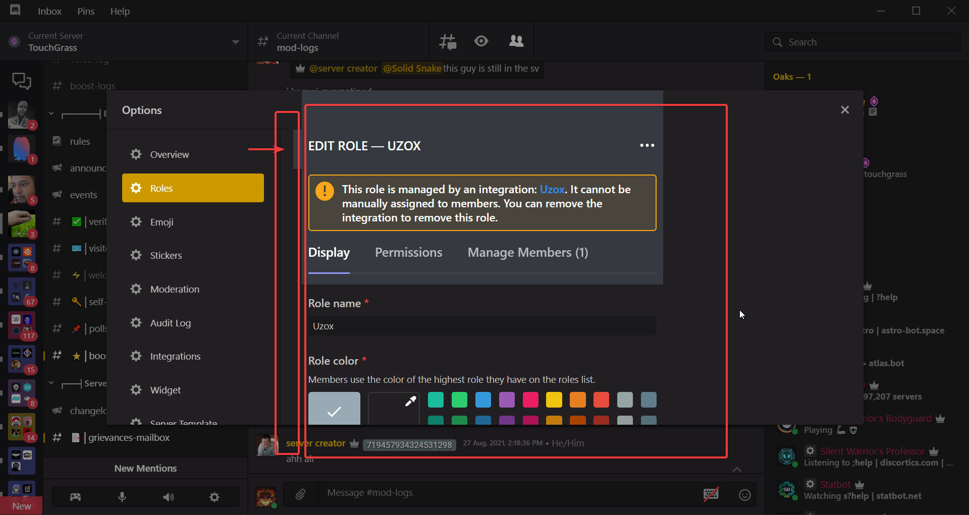 Settings modal for roles blocks/hides roles list · Issue #63 · DiscordStyles/Slate · GitHub
