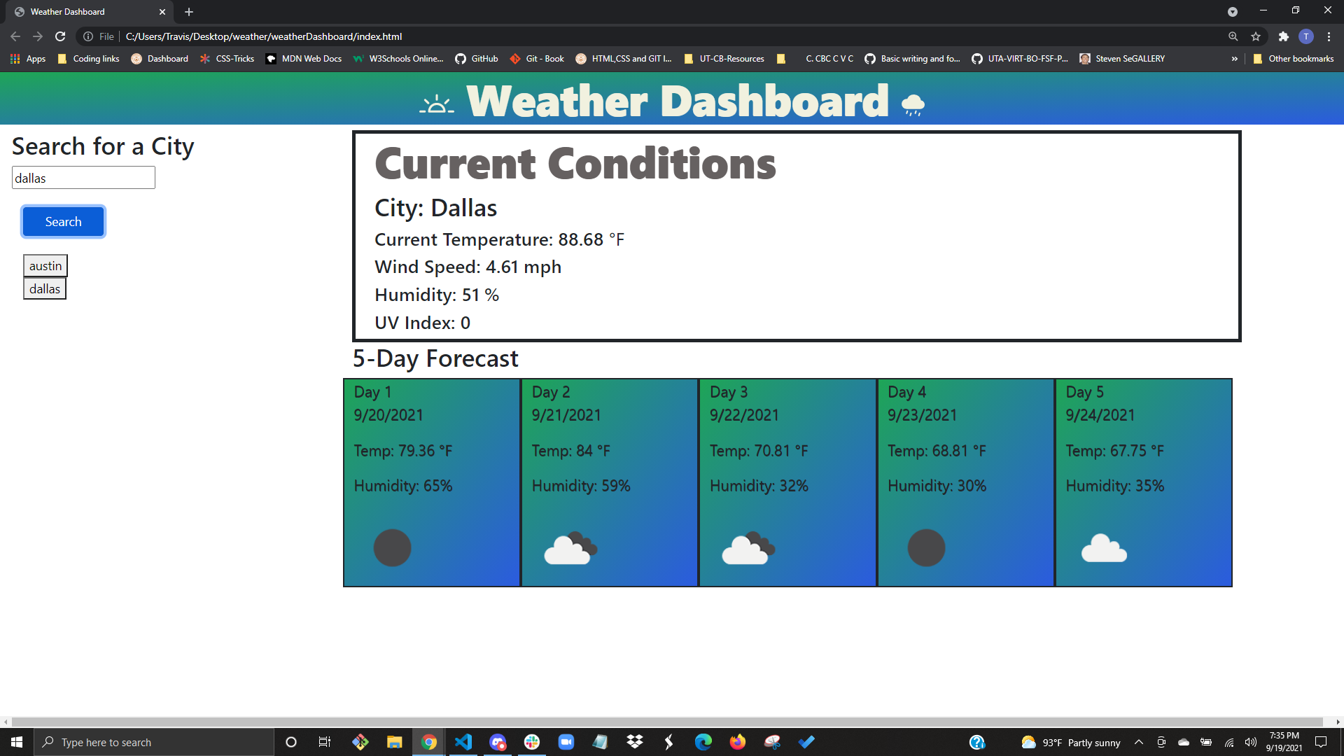 GitHub - tygrski/weatherDashboard: This weather dashboard lets a user ...