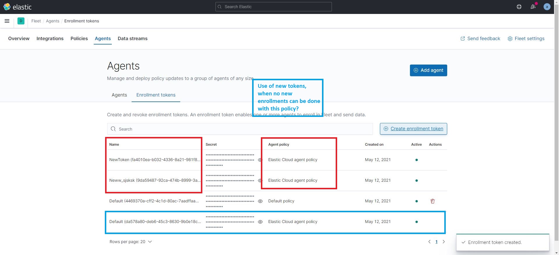 [Fleet] Block create enrollment token for hosted agent policies · Issue #99898 · elastic/kibana ...