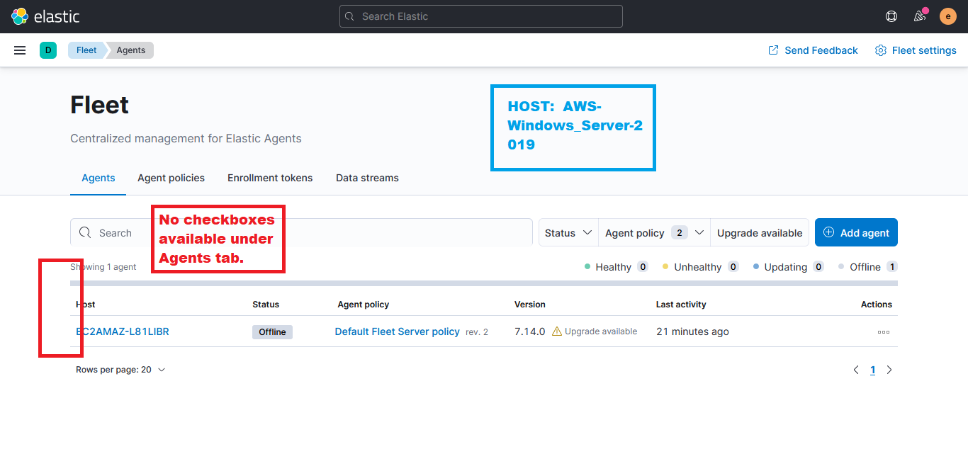 [Self-managed][Fleet]: Checkboxes for agents not available on Agents tab. · Issue #109057 ...