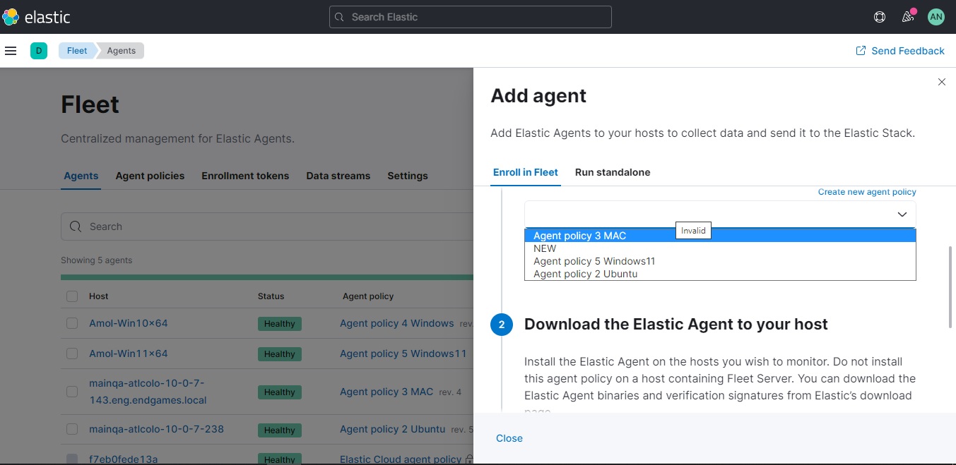 [Fleet]: Agent policy with Fleet Server integration not available under Add Agent flyout ...