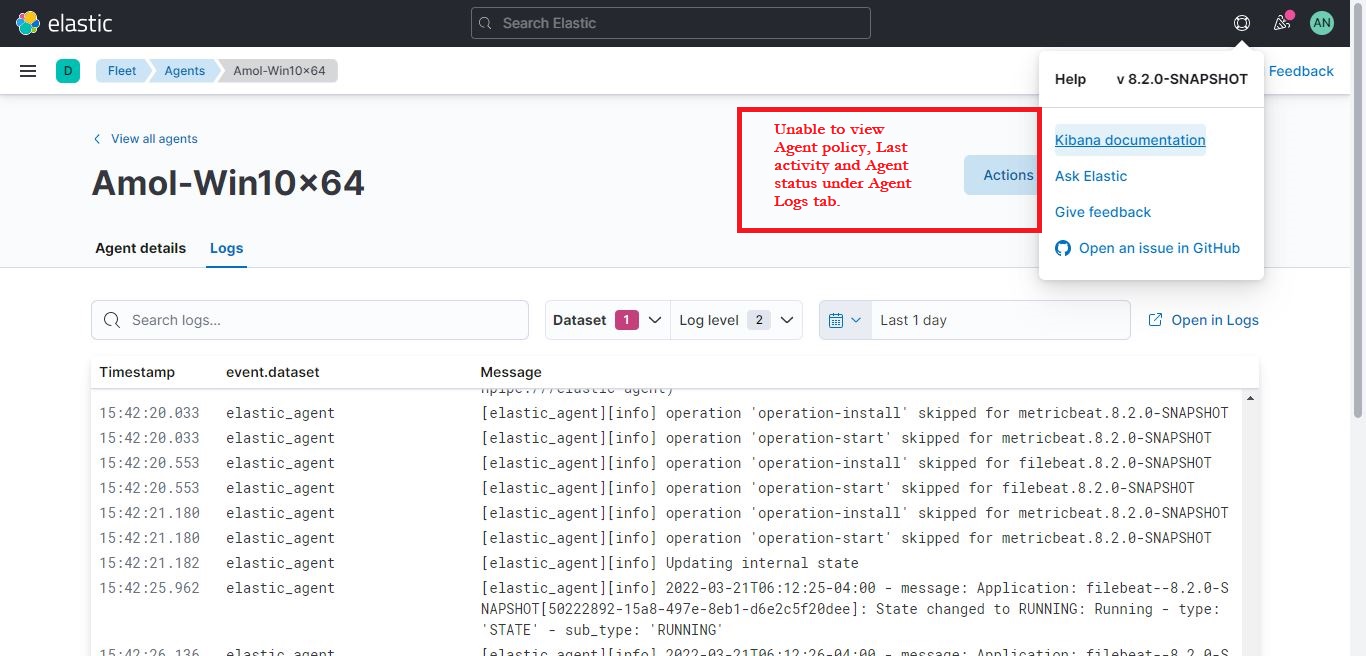 [Fleet][Question]: Unable to view agent status and policy used by agent ...