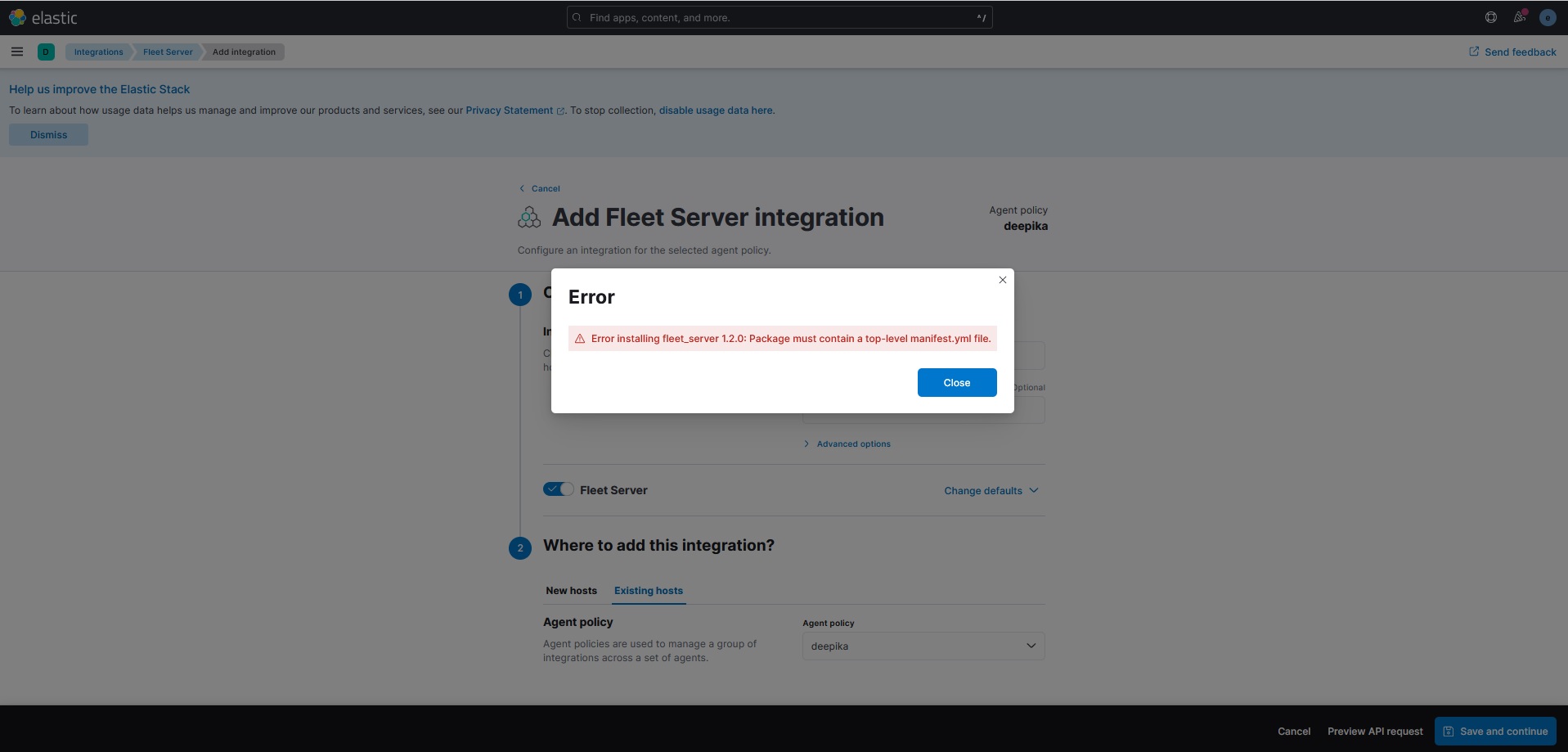 [Self-Managed]: Unable to add Fleet Server integration and fleet server ...