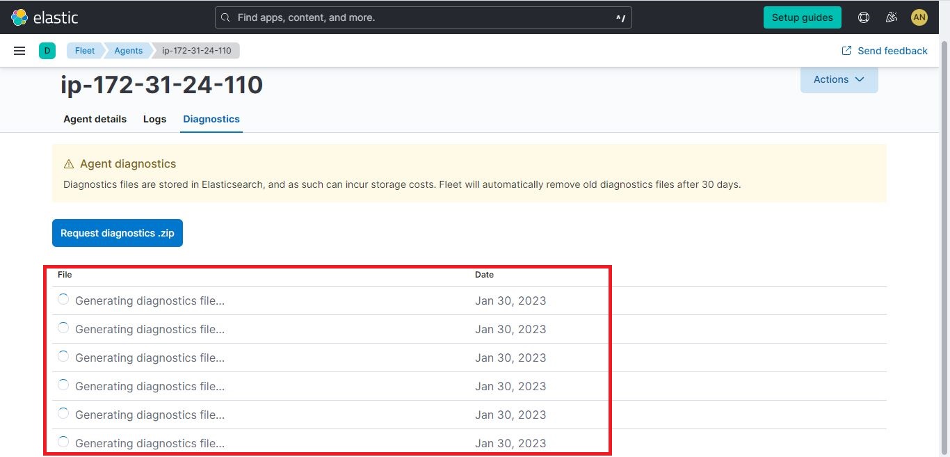[Fleet]: Diagnostics not available under agent diagnostics tab on requesting zip. · Issue ...