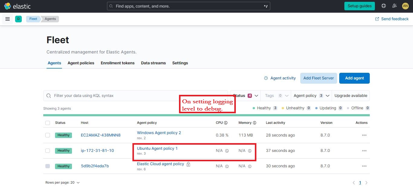 [Fleet]: CPU and Memory fields changes to `NA` for Ubuntu agent on changing logging level to ...