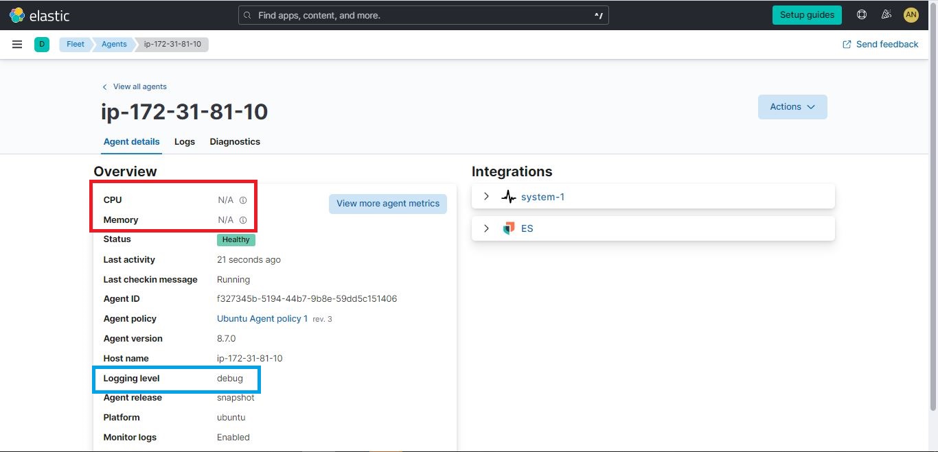 [Fleet]: CPU and Memory fields changes to `NA` for Ubuntu agent on changing logging level to ...
