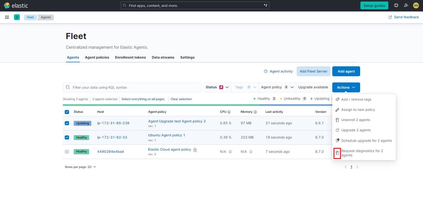 [Fleet]: Wrong icon for `Request diagnostics` option under Agents>Bulk ...