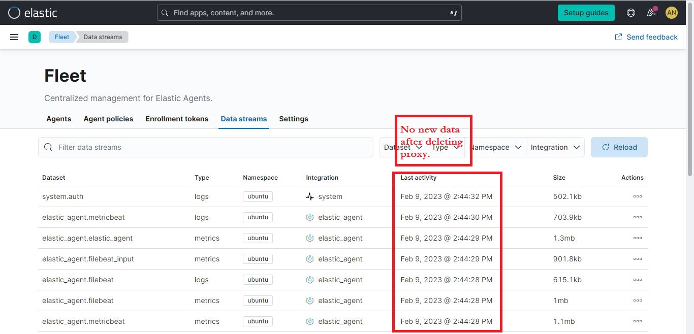 [Fleet] Agent stops sending data on directly deleting assigned Proxy. · Issue #151204 · elastic ...