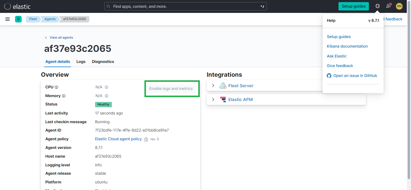 [Fleet]: `Enable logs and metrics` button is enabled for hosted fleet ...