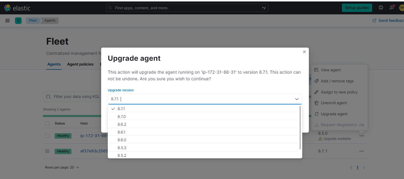 [Fleet]: Versions not available to select while upgrading/schedule upgrading 8.6.0 agent ...