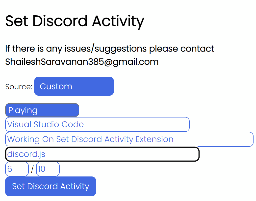 GitHub - Shaileshsaravanan/Set-Discord-Activity-Extension: Set "Playing ...