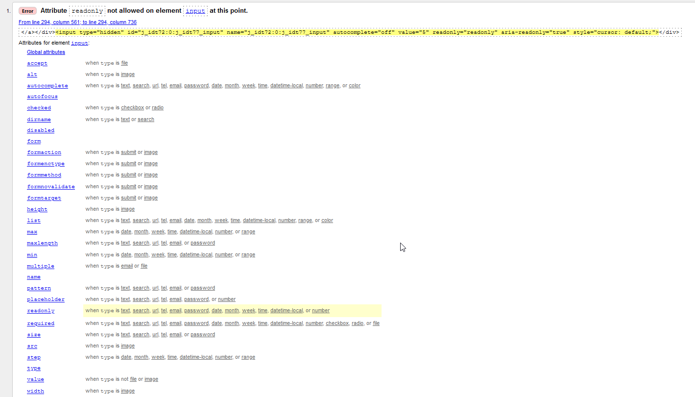 Inputs: Hidden inputs should never render readonly attribute · Issue #7827 · primefaces ...