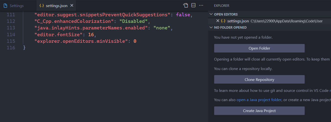 Having `"explorer.openEditors.minVisible"` set to zero doesn't work when no workspace is opened ...