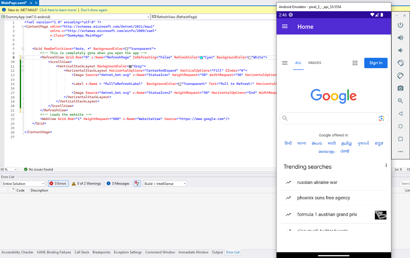 Refreshview makes scrollview vanish on android · Issue #12710 · dotnet/maui · GitHub