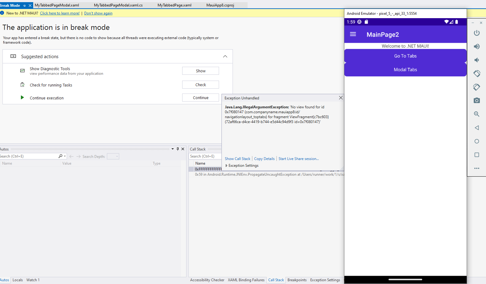 [android] Pushing Tabbedpage From Shell Based Contentpage Causes Nre · Issue 7615 · Dotnet